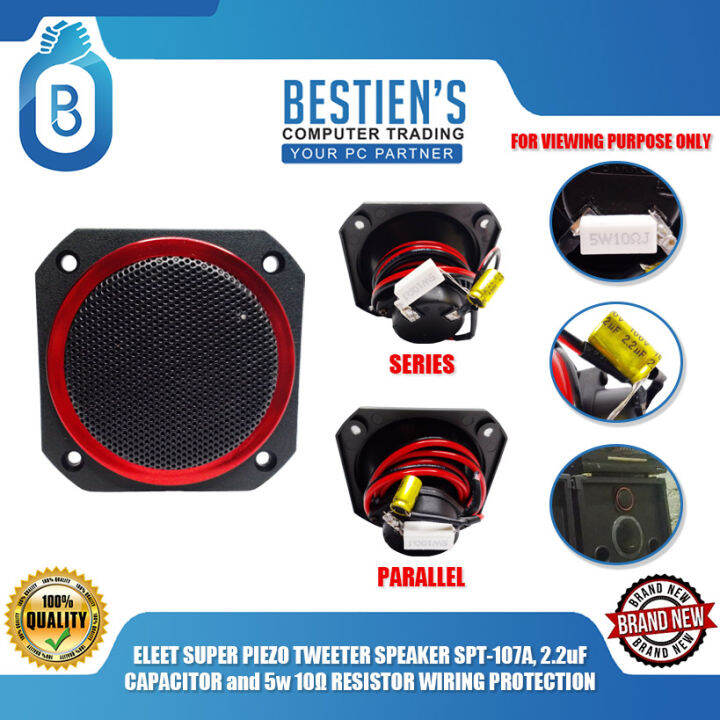ELEET SUPER PIEZO TWEETER SPEAKER SPT-107A, 2.2uF CAPACITOR and 5w 10Ω ...