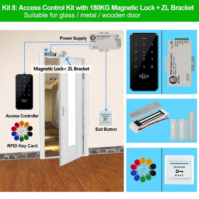IP68 Waterproof Door Access Control System Kit RFID Keypad + Power Supply + 180KG Electric ...