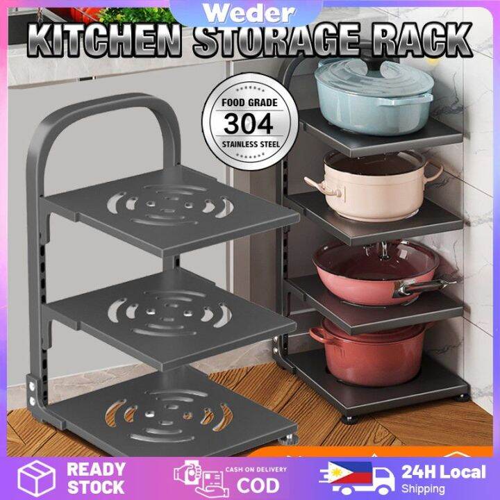 2-4 Tiers Rack Pot Rack Pan Rack Adjustable Under Sink Counter Top ...