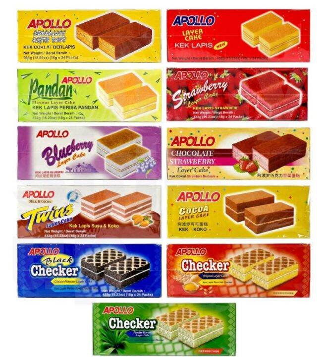 Apollo Layer Cake 24 Pieces Chocolate | Pandan | Cocoa | Strawberry ...