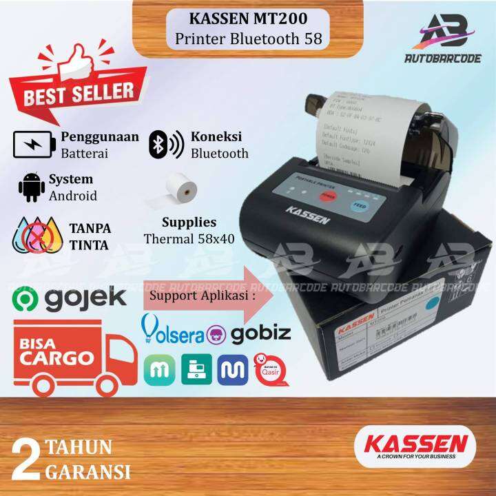 Kassen MT200 Mini Mobile Printer Bluetooth Thermal 58mm Portable MT 200 RPP02N Support Moka ...