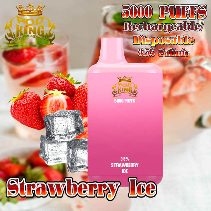 POD KING SUPREME 5000 PUFFS RECHARGEABLE (STRAWBERRY ICE) | Lazada PH