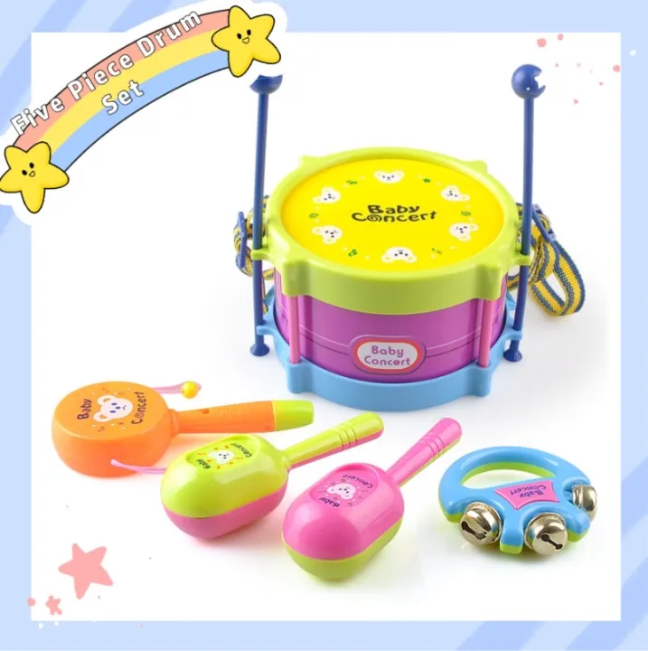 5pcs Musical Toy Set Roll Drum Guitar Instruments Band Kit Kids Early ...