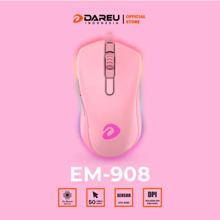 Gaming Mouse DAREU EM-908 Pink Edition | Lazada Indonesia