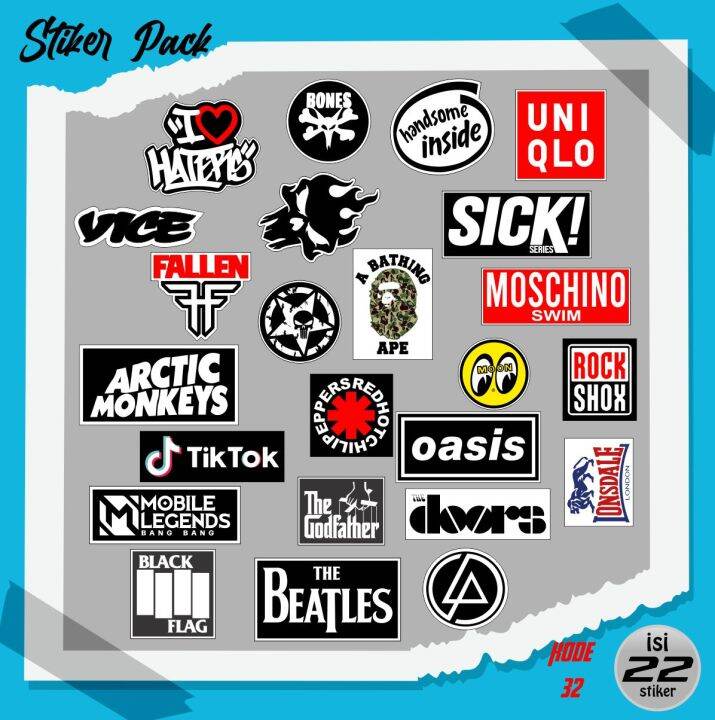 Stiker Paket Isi 22 Stiker Band Terkenal Stiker Merk Stiker Racing Helm ...