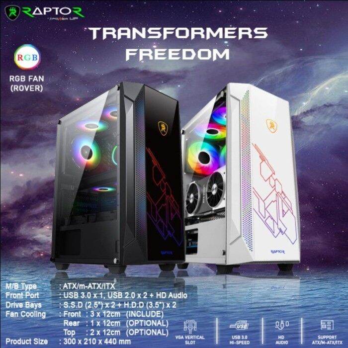 Casing PC Raptor Transformer FREEDOM Mid Tower ATX With 3 Fan GAMING ...