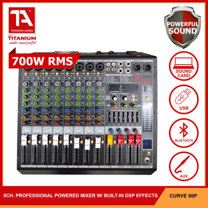 Titanium Audio Powered Mixer Curve 80P / USB, Aux, Bluetooth, Input / Powered Amplified Mixer ...