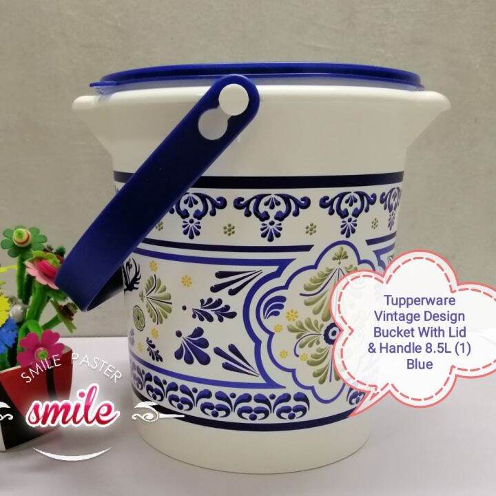 Tupperware Vintage Design Bucket With Lid & Handle 8.5L (1) Blue | Lazada