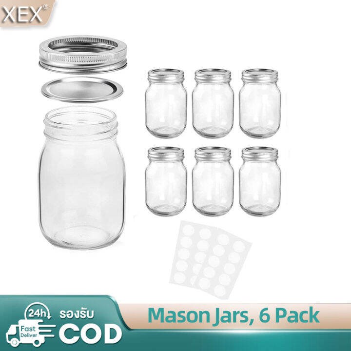 ขวดใส่แยม 480ml(6ใบ/ชุด) ขวดน้ำพริก โหลแก้ว การเก็บรักษาอาหาร การบรรจุกระป๋อง การเก็บรักษา และ ...