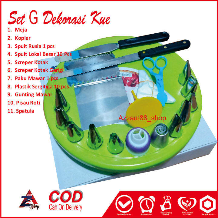 meja putar kue 1 set lengkap Set G alat penghias kue ultah paket ...