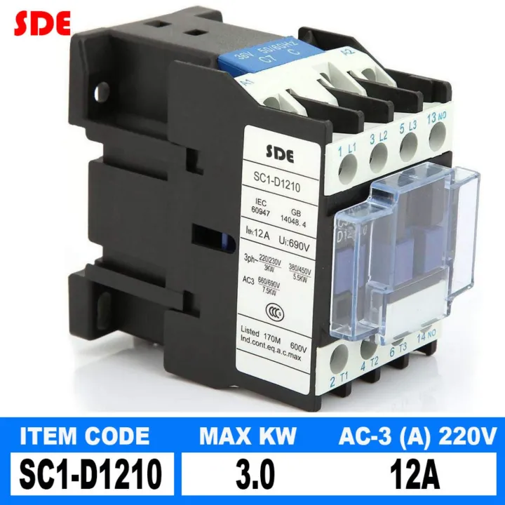 SDE SC1 Series Magnetic Contactor 12 Amp 3.0 KW Max 3 NO Main + 1 NO ...
