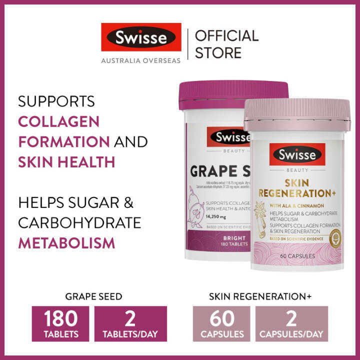 Swisse Beauty Grape Seed 180 Tablets + Swisse Beauty Skin Regeneration+ ...