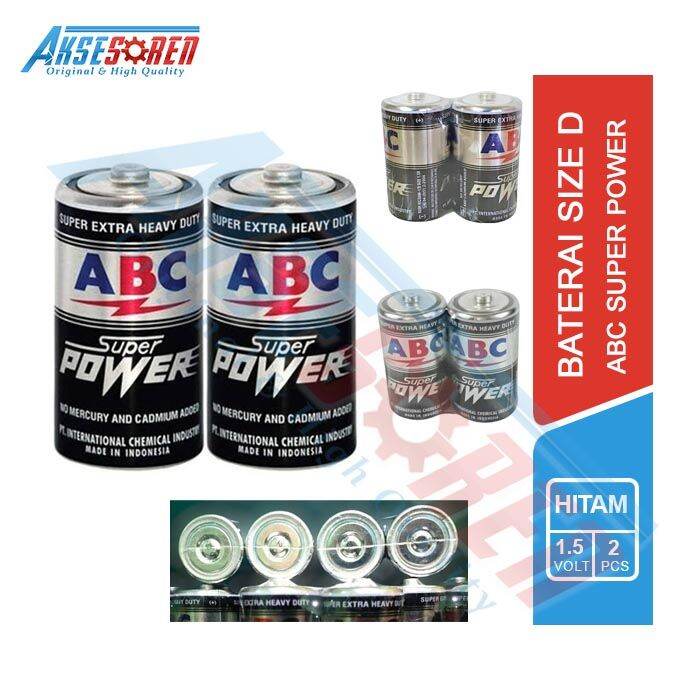 Baterai ABC Super Power Size D 1.5 Volt [2 Pcs] / Batrai ABC Hitam ...