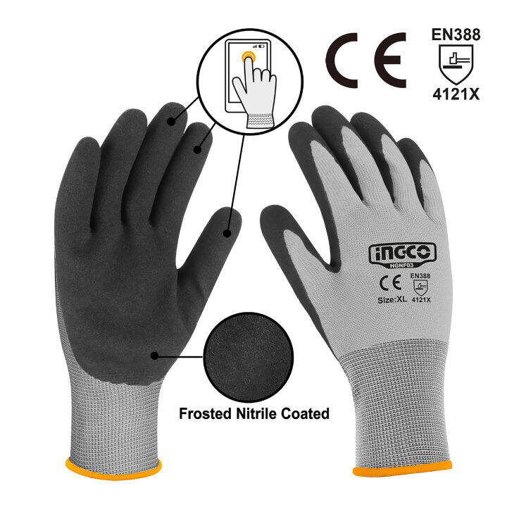 INGCO XL Touch Screen Frosted Coated Nitrile Safety Gloves HGNF0 SOLD ...