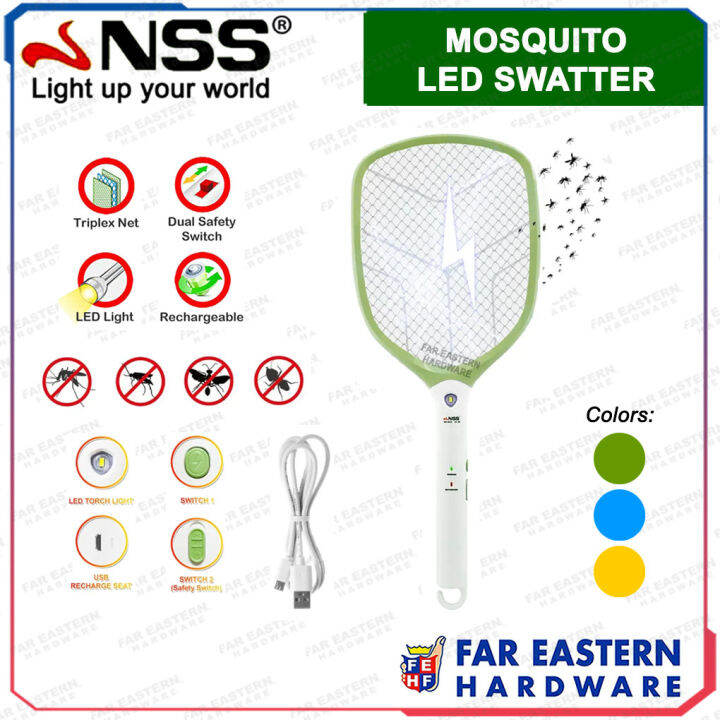 NSS Electric Mosquito Fly Killer Swatter Rechargeable w/ LED Light ...