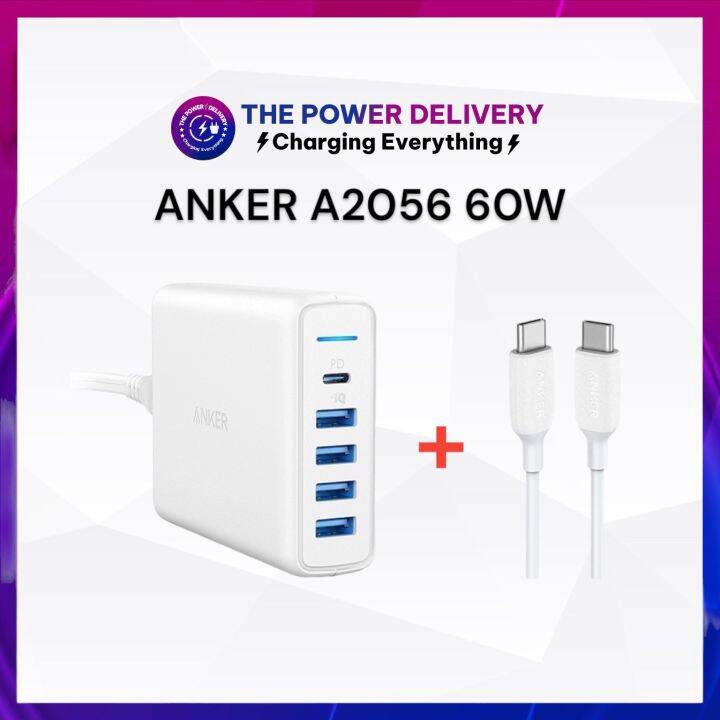 Trạm sạc bàn Anker 5 Cổng PowerPort 60W Sạc nhanh Type C 30W với 4 cổng USB A - A2056 | Lazada.vn