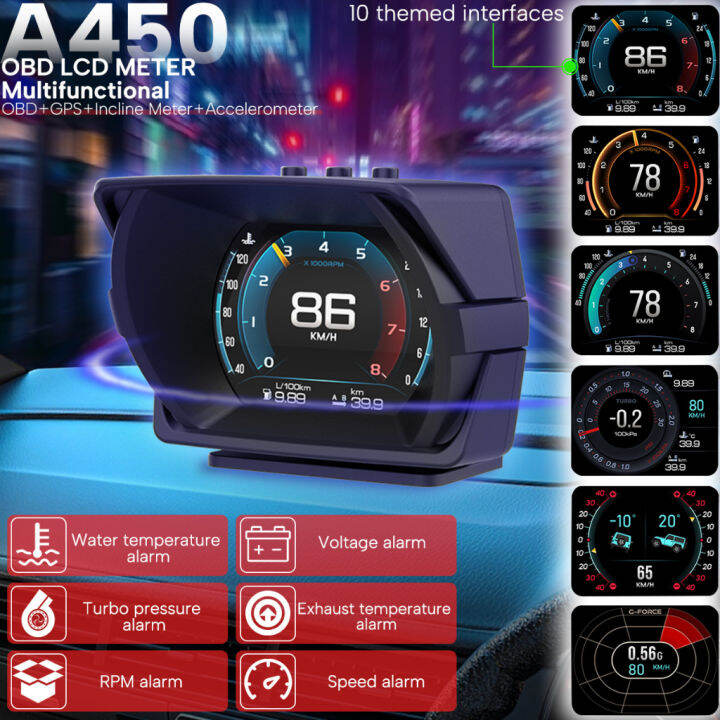 A450 GPS Car OBD OBD2 Meter Digital Scanner Alarm Speed Gauge display Hud Water temp RPM turbo ...