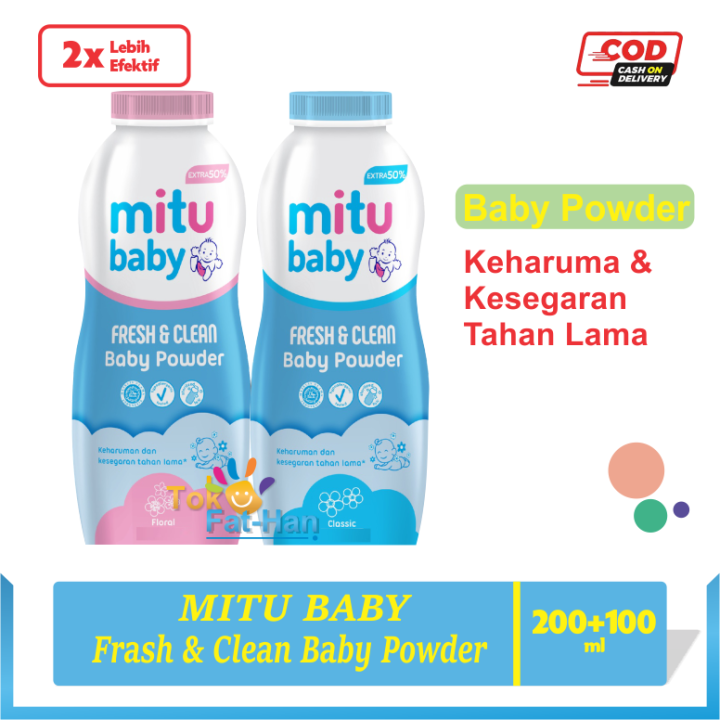 Mitu Baby Powder Fresh & Clean Blue Classic 200 + 100 gr - Bedak Bayi ...