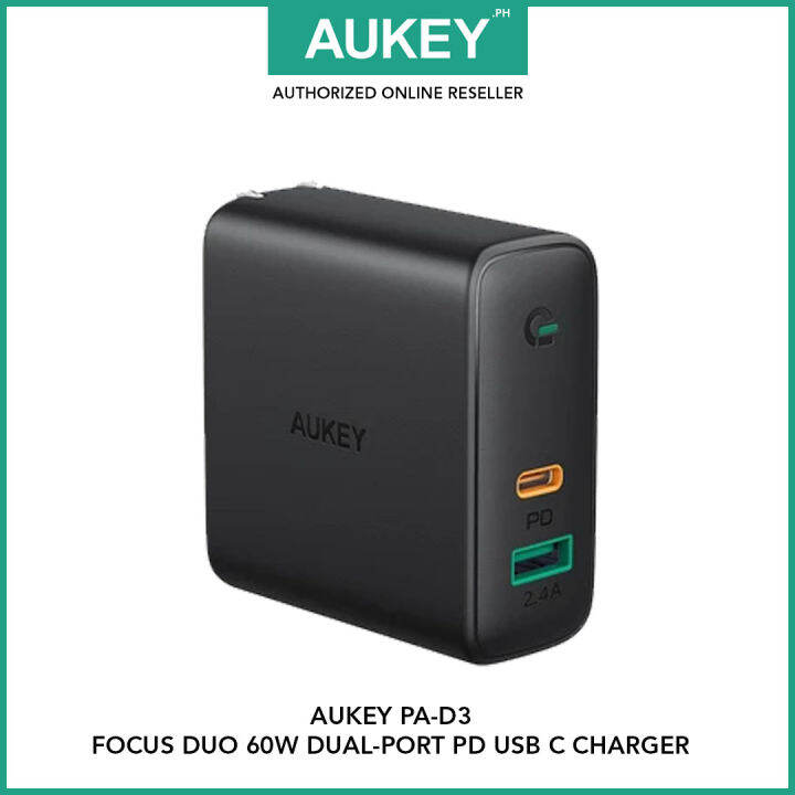 AUKEY PA-D3 Focus Duo 60W Dual-Port PD USB C Charger with Dynamic Detect | Lazada PH