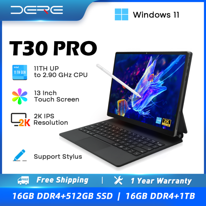 【🔥Keyboard+Stylus】DERE T30 PRO 2-in-1 Laptop 13'' 2K IPS Touch Screen Screen 16GB DDR4 1TB SSD ...