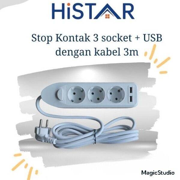 Histar Stopkontak Sambungan Kabel Power Socket Extension 3 Lubang 3 2 Port USB | Lazada Indonesia