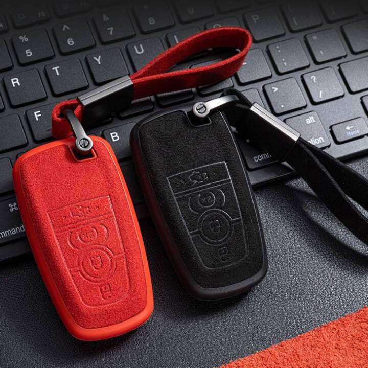 Leather Car Key Case Cover Keychain Shell for Ford Edge Fusion Mustang ...