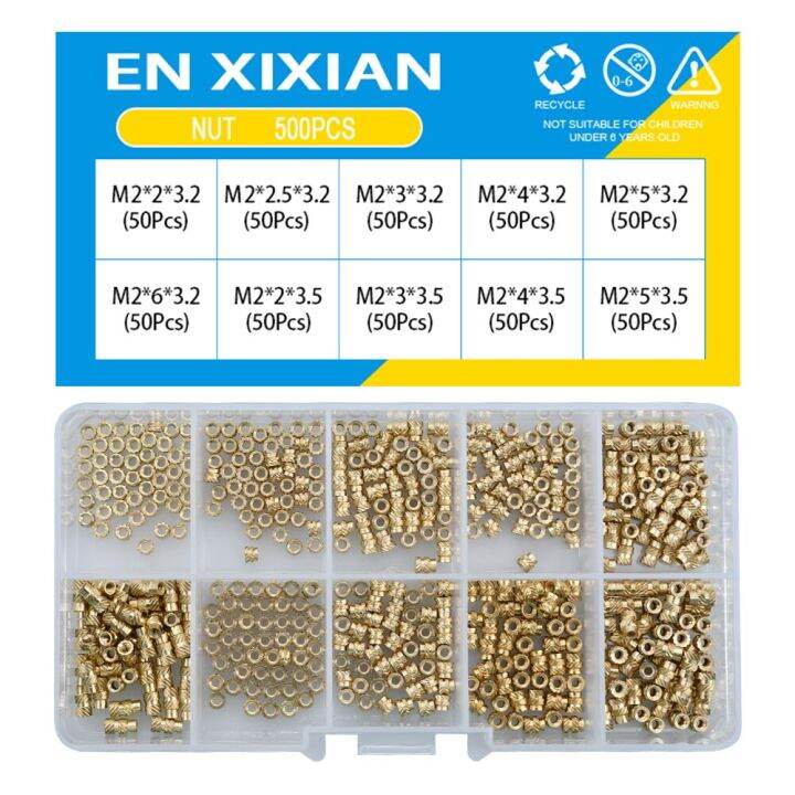 Heat Set Insert Nut M2 M2.5 M3 M4 M5 M6 Brass Hot Melt Threaded Inserts Knurled Double Twill ...