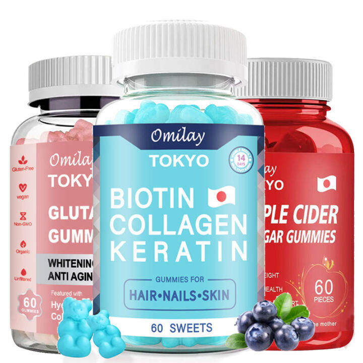 Omilay TOKYO Biotin Collagen Gummies Keratin Vitamin Gummy Skin ...
