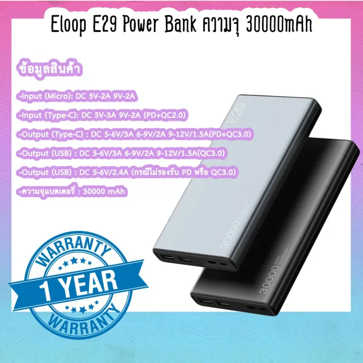 Eloop รุ่น E29 แบตสำรอง Power Bank ความจุ 30000mAh | Lazada.co.th