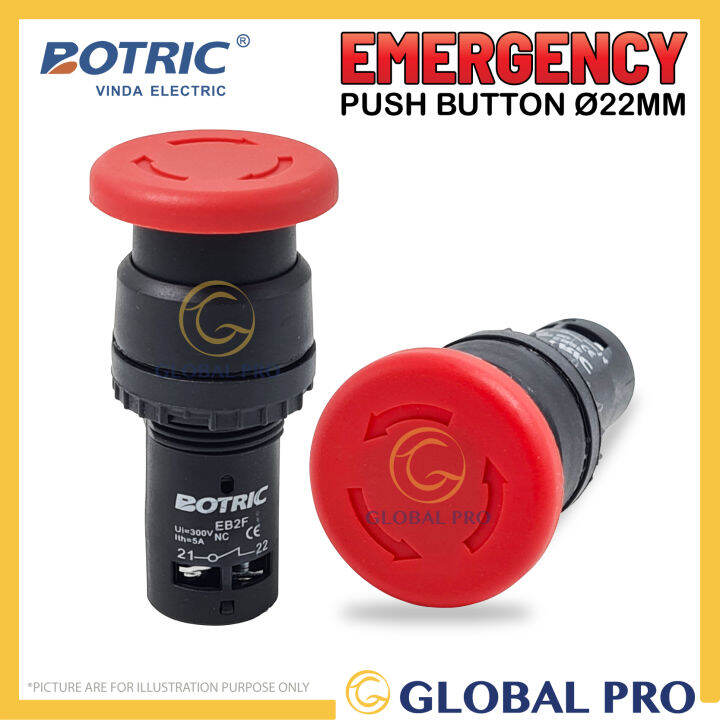BOTRIC Emergency Push Button with Reset/Lock E-Stop Diameter 22mm NO NC ...