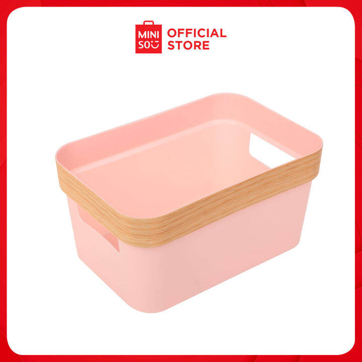 MINISO Storage Bin with Wood Grain Design Rim (S)(Pink) | Lazada PH