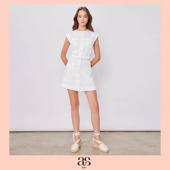 [asv ss23] Fedelia Flare Mini Skirt กระโปรง ทรงเอ ผ้าลายเชฟรอน แต่ง ...