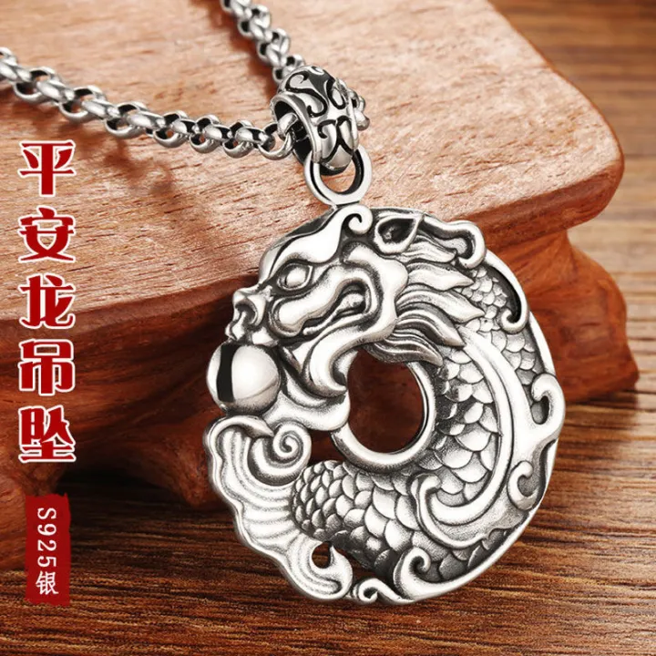 LR-s925 silver dragon pendant to get real wealth, amulet necklace, flying dragon necklace, men's ...