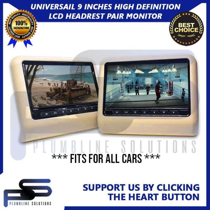 Universal 9 inch Digital High Defintion LCD Car Headrest Pair Monitor ...