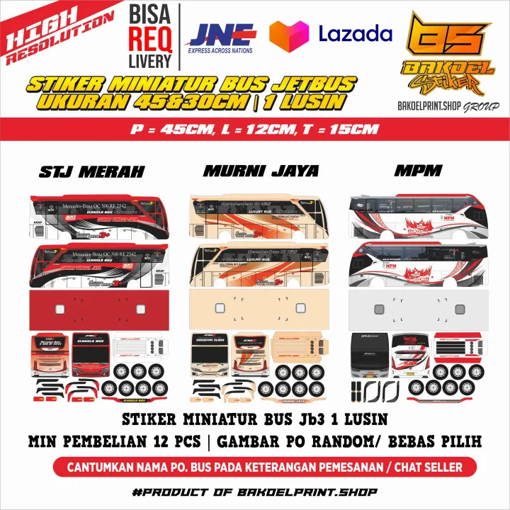 STIKER MINIATUR BUS JB3 | 1 LUSIN | Lazada Indonesia