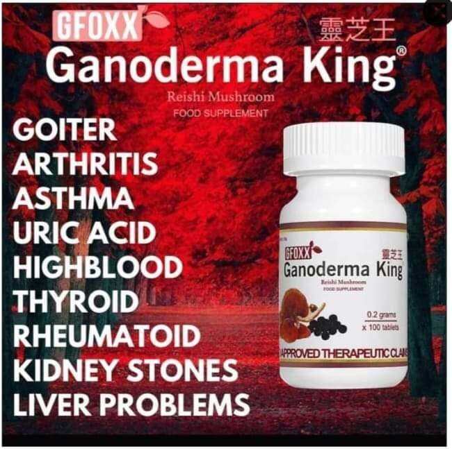 1 BOTTLLE GANODERMA KING WITH REISHI MUSHROOM BY GFOXX 100 TABLETS 100% ...