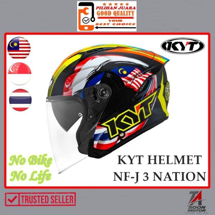 KYT HELMET NFJ 3 NATION / TOPI KELEDAR KYT / OPEN FACE / DOUBLE VISOR / 100% ORIGINAL / MALAYSIA ...