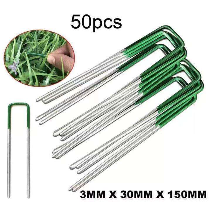 Farfi U-Shaped Garden Ground Grass Lawn Turf Galvanised Pegs Staples ...