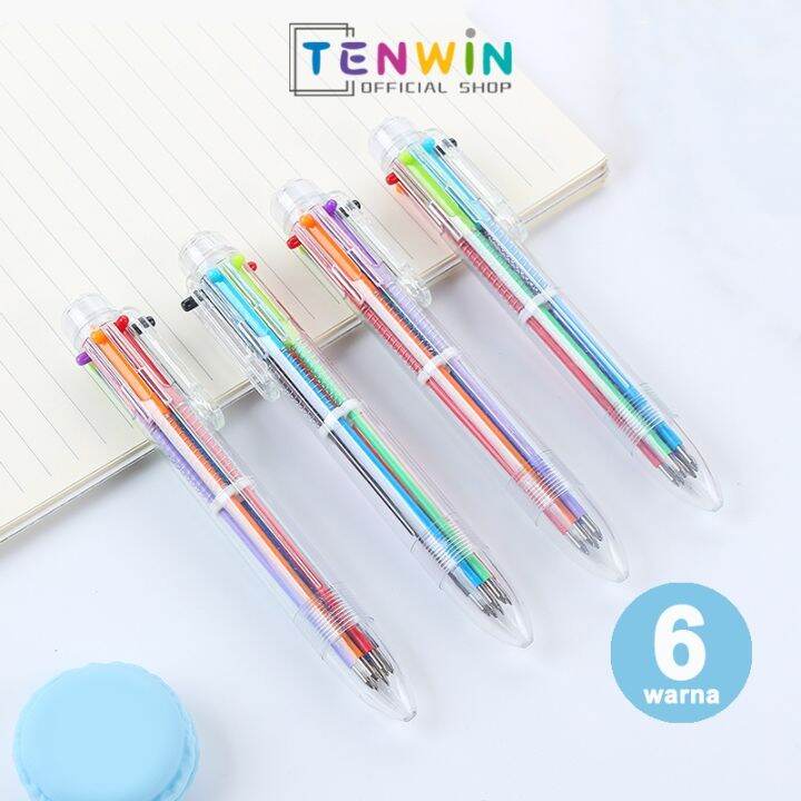 6 warna pulpen Ball Pen / Pulpen / Pena- Pulpen 6 Warna Transparan Pena ...