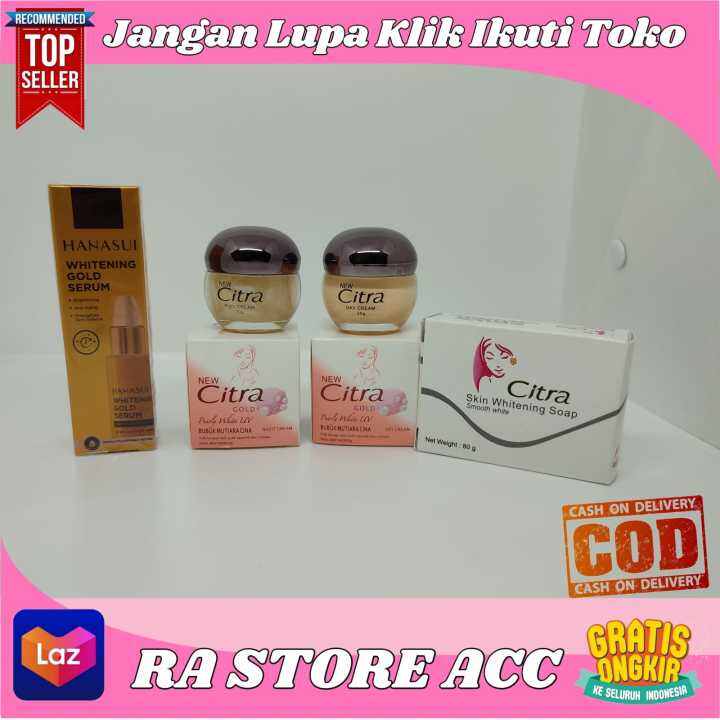 PAKET CITRA GOLD SIANG DAN MALAM + SABUN CITRA + SERUM HANASUI ...