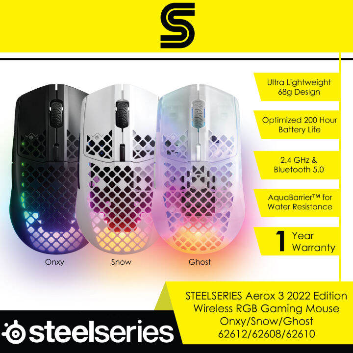 STEELSERIES Aerox 3 2022 Edition Wireless RGB Gaming Mouse - Onxy/Snow ...