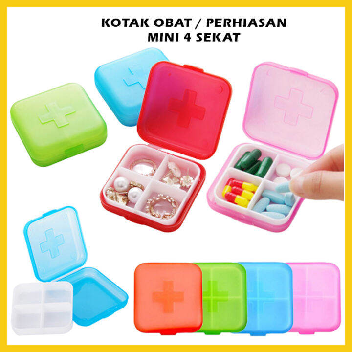 Kotak Obat Mini 4 Sekat / Medicine Box Portable 4 Grid / Wadah Tempat ...