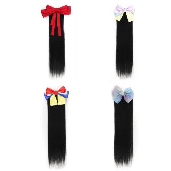 วิกผม Y2K2ทรงหางม้าตรงยาวของเด็กผู้หญิงอุปกรณ์เสริมช่อผมปลอมทนความร้อน ...