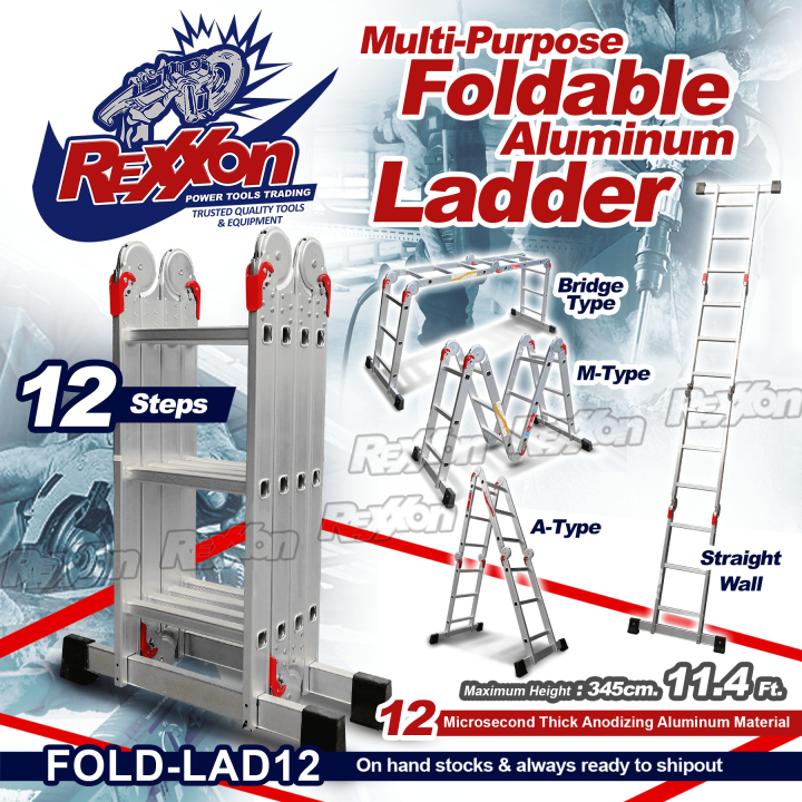 2B 12 Steps 11.4ft. Multi Purpose Foldable Aluminum Ladder FOLD-LAD12 ...