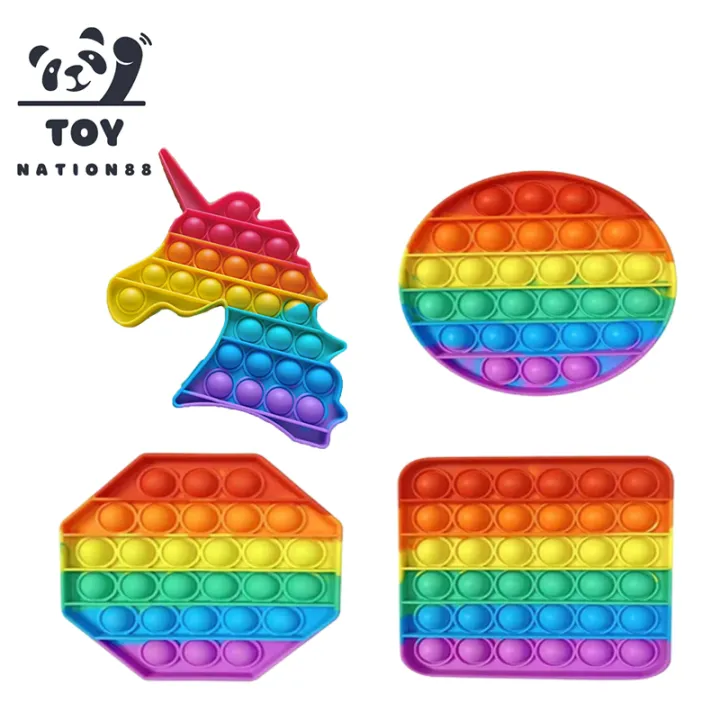 Toy Nation New Rainbow Pop It Round Fidget Kids Toy Push Bubble Stress ...