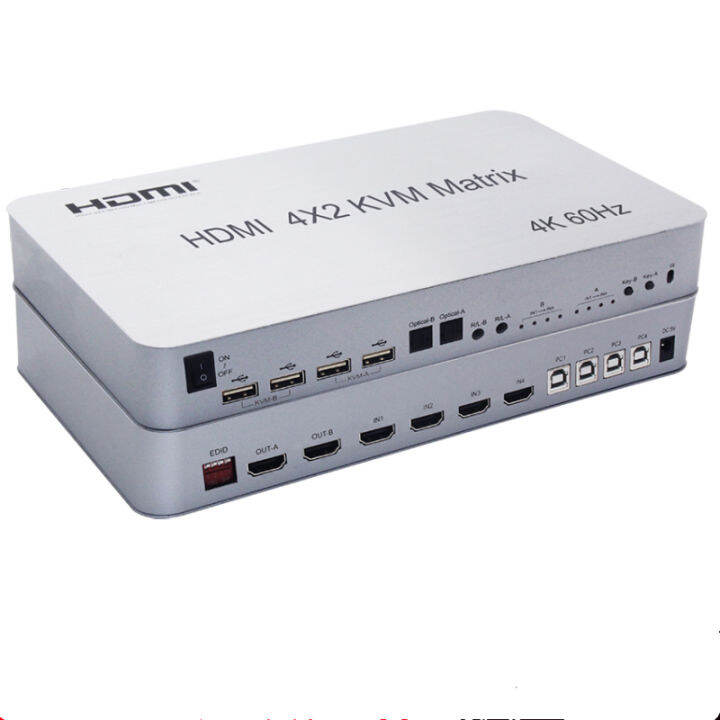 4 Port USB HDMI KVM Matrix 4X2 dual monitor 4K 60Hz HDR Switch Splitter ...