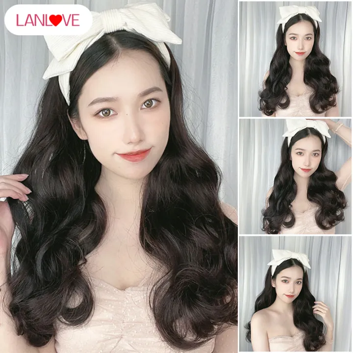 LANLOVE วิกผมแฟชั่นหยิกแบบคาดผมสำหรับผู้หญิง,วิกผมคนคอสตูมส่วนตัวที่คาดผมรูปโบว์สำหรับผู้หญิงวิก ...
