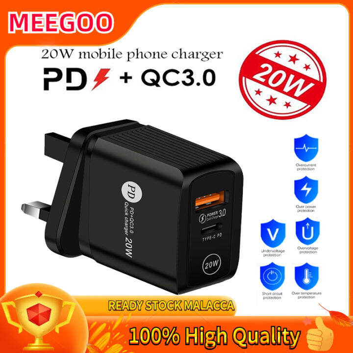 18W PD + QC3.0 Fast Charger Power Adapter Dual Port USB+Type-C Fast Charger Plug Universal ...
