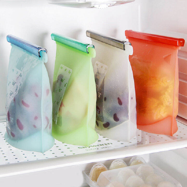 Hittime กระเป๋าเก็บอาหารปิดผนึกซิลิโคนใช้ซ้ำได้1ชิ้นถุงอาหารทนอุณหภูมิสูงขาตั้งตู้เย็นกระเป๋า ...