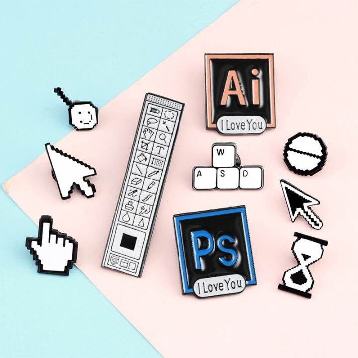 [New G] Classical Photoshop Toolbar Brooches Cursors Hourglass Computer Mouse Hand Arrow Enamel ...